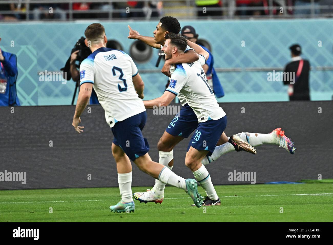 Luke Shaw, Mason Mount and Jude Bellingham of England during England vs ...