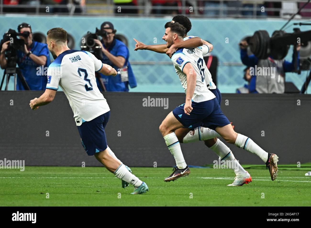 Luke Shaw, Mason Mount and Jude Bellingham of England during England vs ...