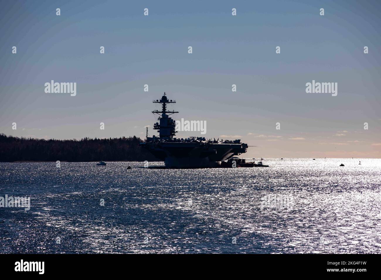 The first-in-class aircraft carrier USS Gerald R. Ford (CVN 78) anchors ...