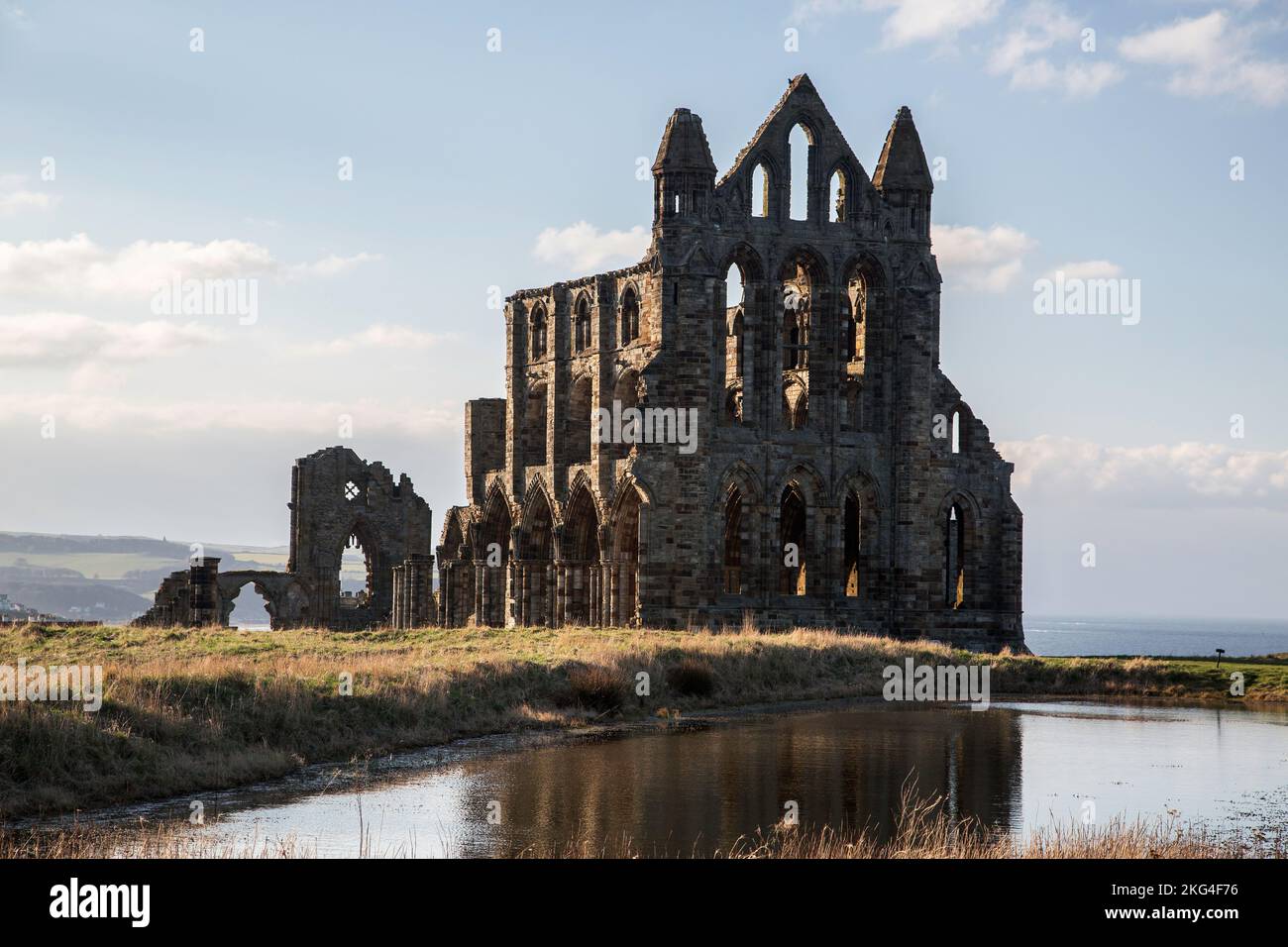 view of ruins of Whitby Abbey, Whitby, North Yorkshire, United Kingdom ...