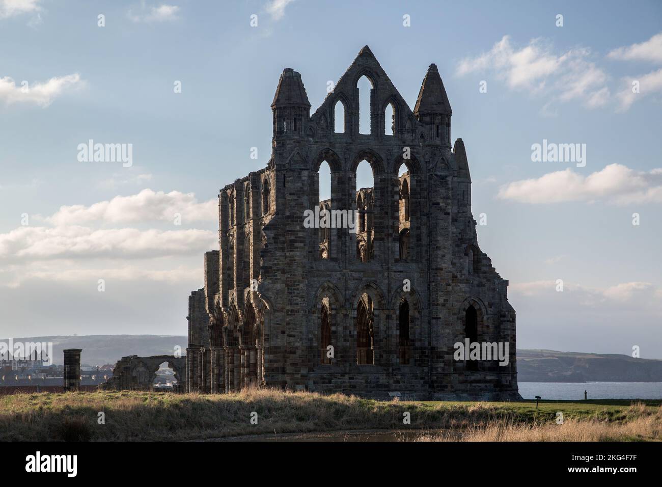view of ruins of Whitby Abbey, Whitby, North Yorkshire, United Kingdom ...