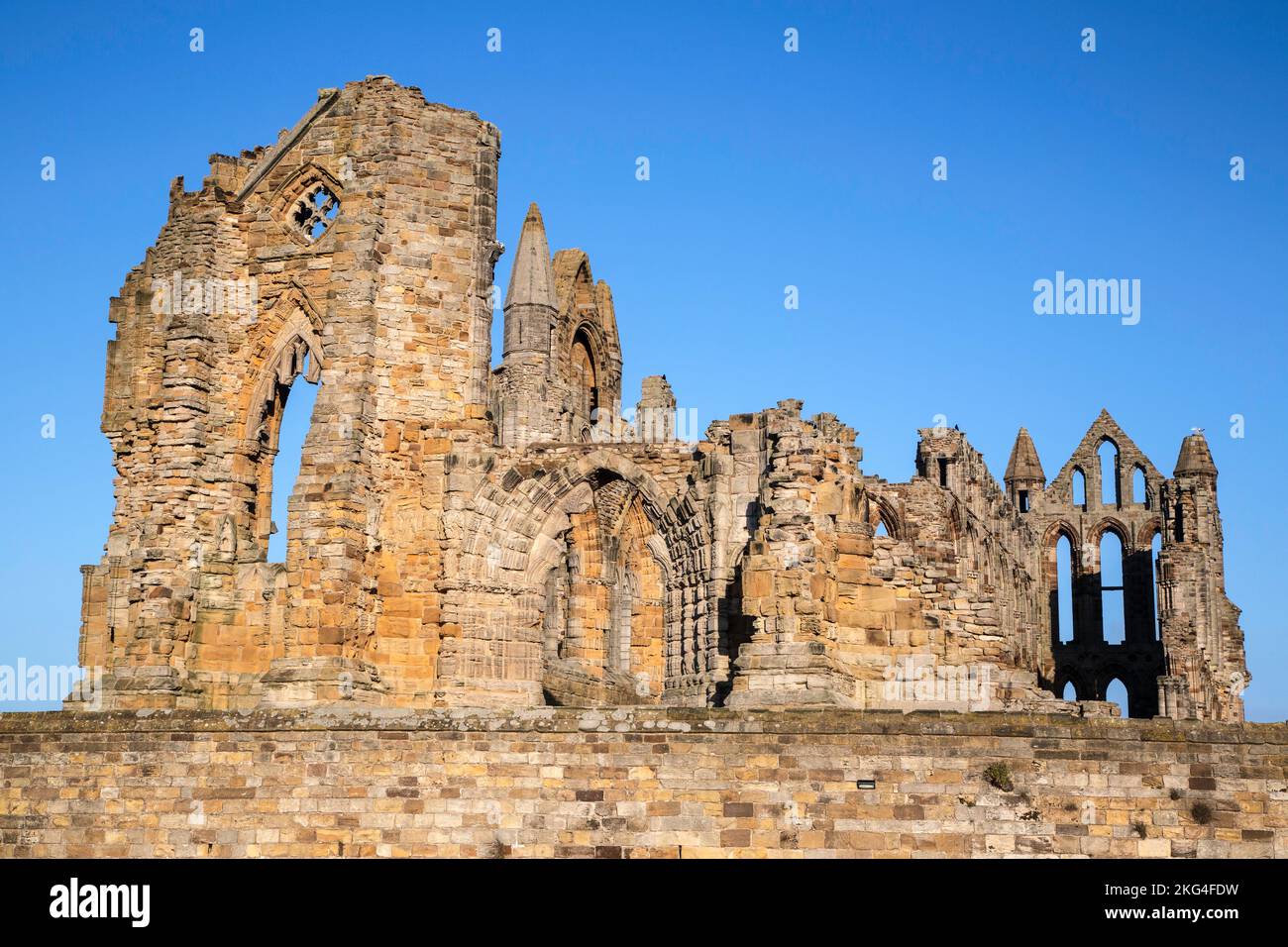 view of ruins of Whitby Abbey, Whitby, North Yorkshire, United Kingdom ...