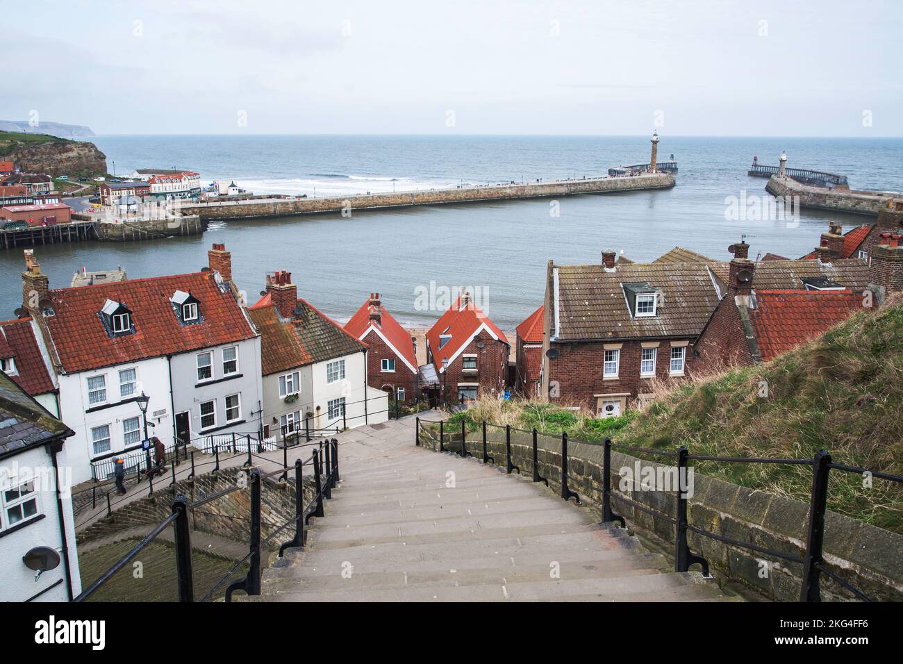 view of town and harbour at Whitby, North Yorkshire, United Kingdom ...