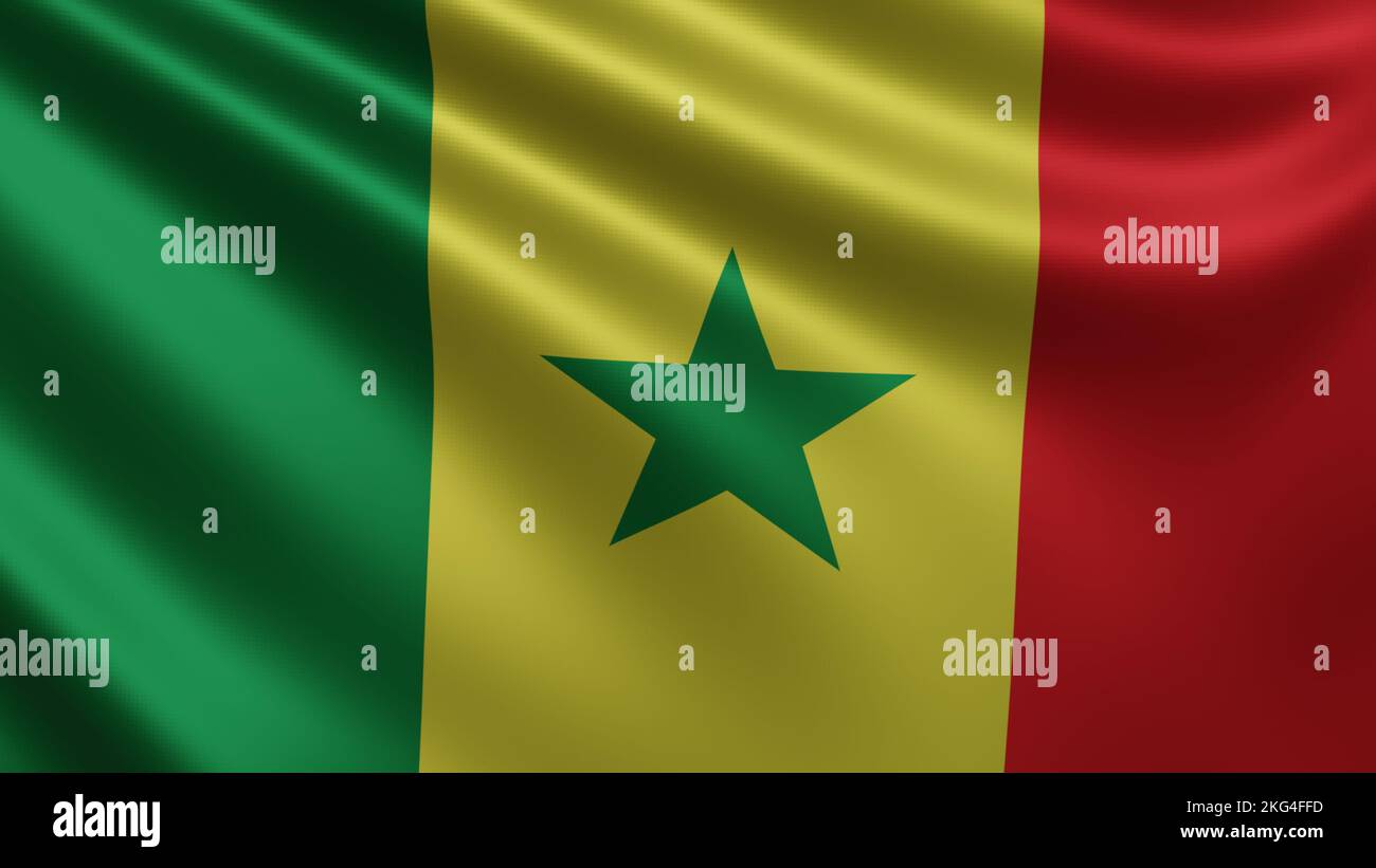 Render of the Senegal flag flutters in the wind close-up, the national ...