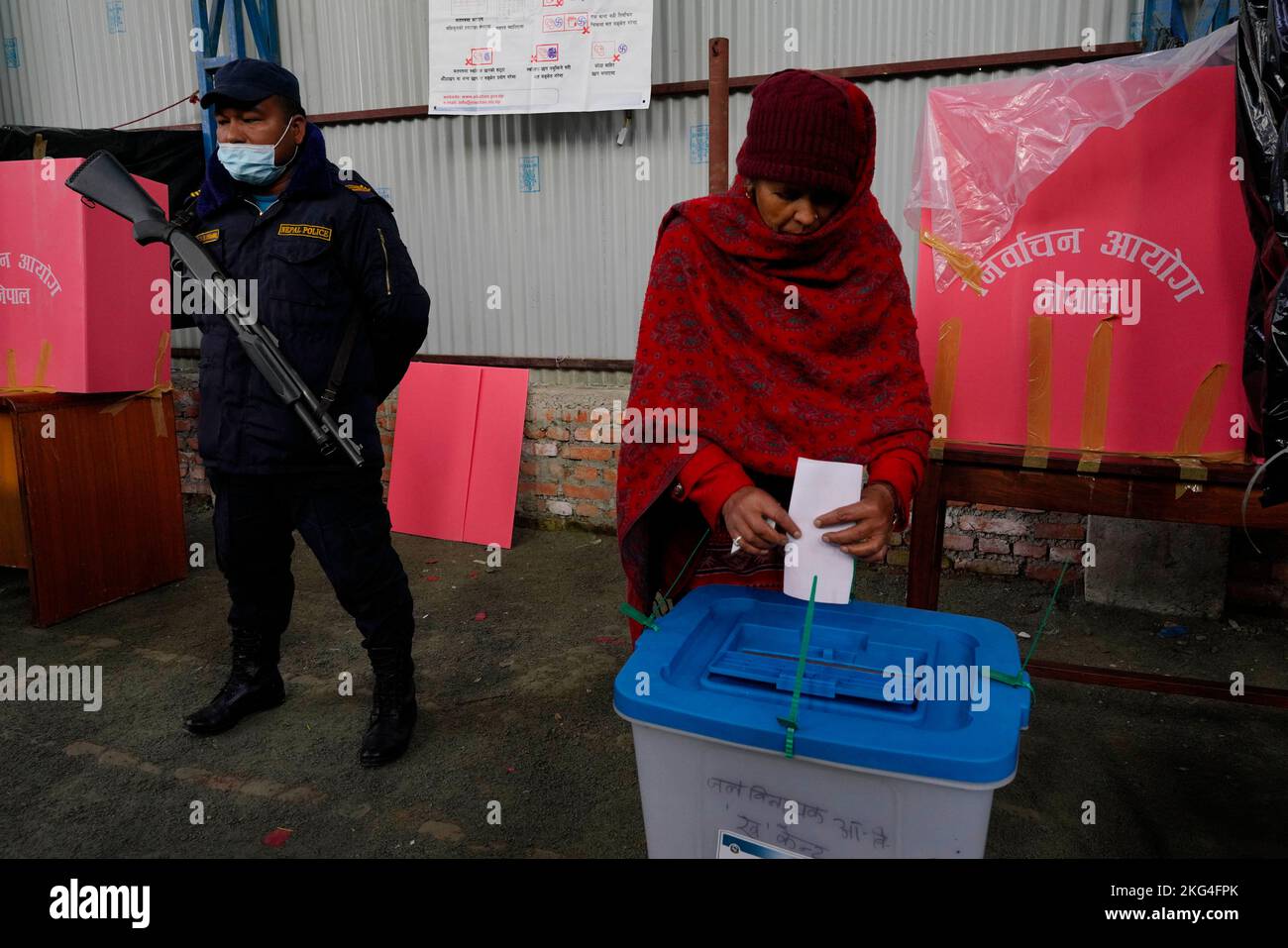 Kathmandu, Nepal. 20th Nov, 2022. A Police officer stand guard as a ...