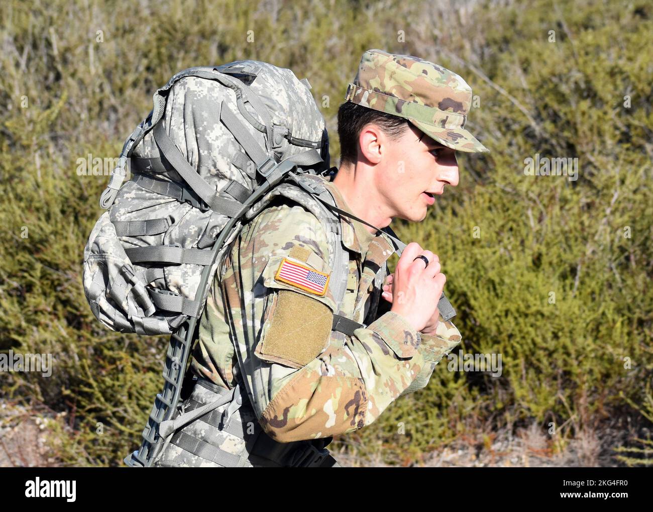 A Soldier soldiers on during the Norwegian Foot March at Fort Ord ...