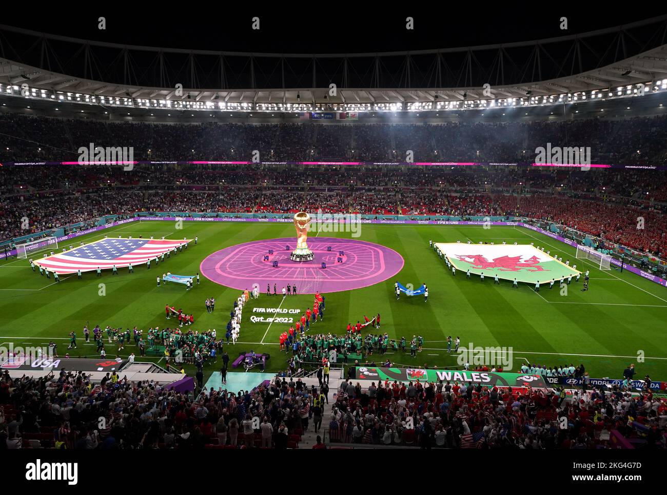 USA and Wales players walk out for the FIFA World Cup Group B match at ...