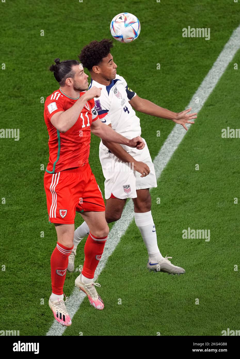 Wales' Gareth Bale and USA's Tyler Adams (right) battle for the ball ...