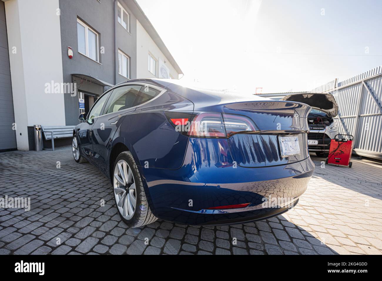 Lviv, Ukraine - October 09, 2022: Blue Tesla Model 3 Long Range Dual ...