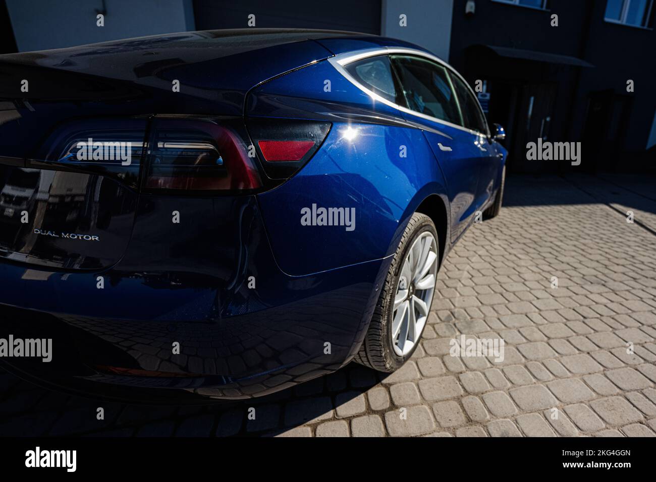 Lviv, Ukraine - October 09, 2022: Blue Tesla Model 3 Long Range Dual ...