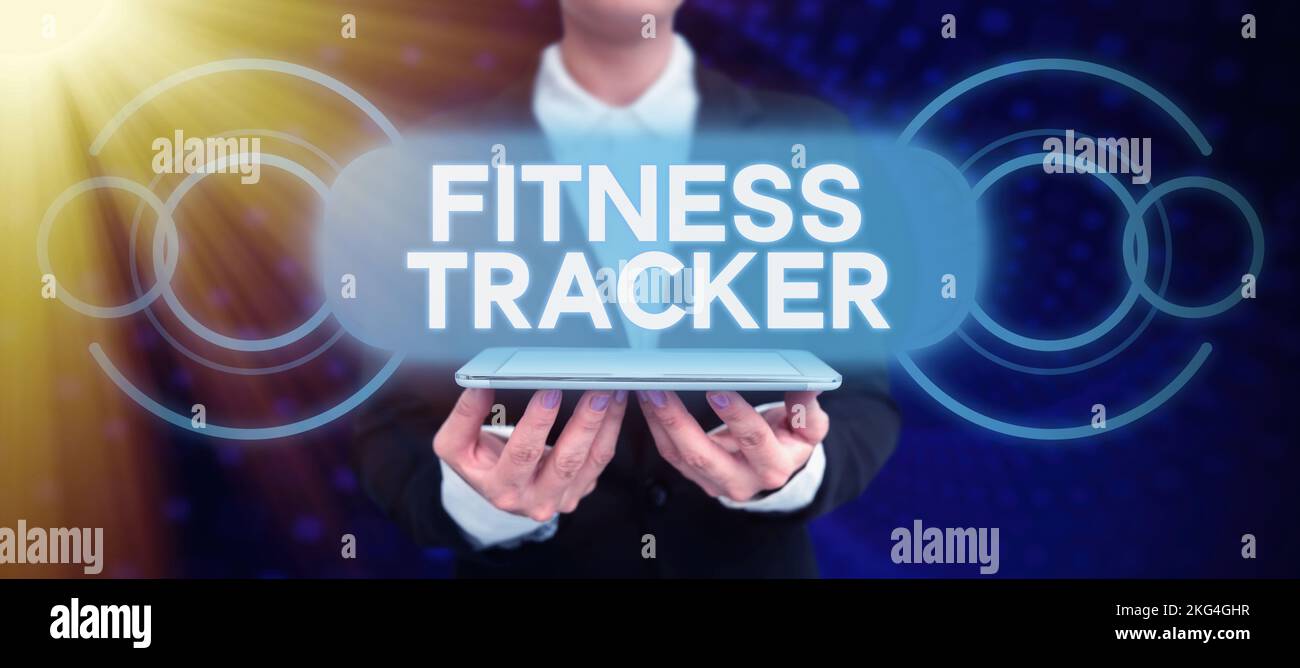 Conceptual caption Fitness Tracker. Business overview device that ...