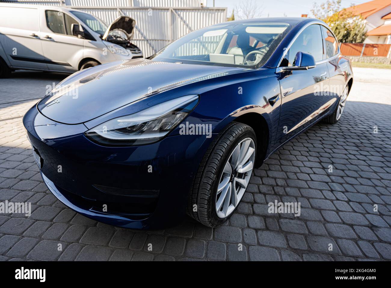 Lviv, Ukraine - October 09, 2022: Blue Tesla Model 3 Long Range Dual ...