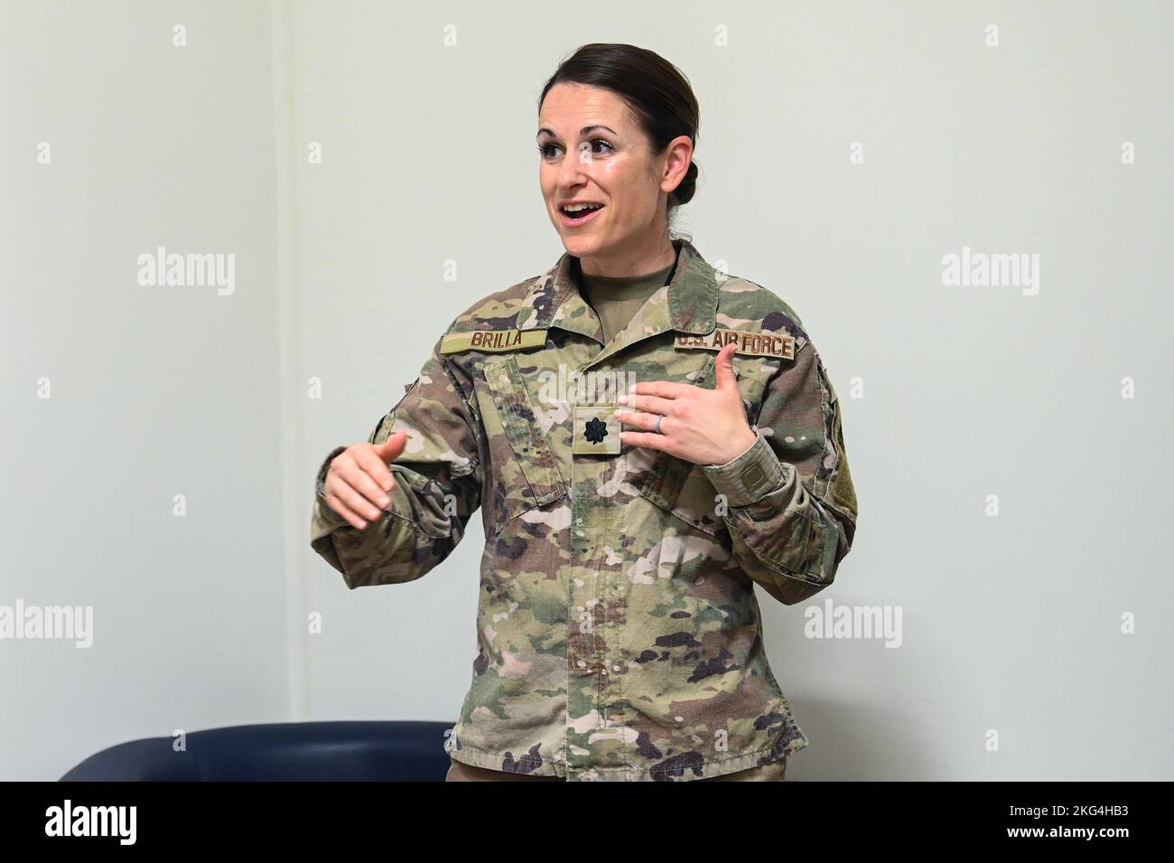 U.S. Air Force Lt. Col. Erin Brilla, Task Force 99 commander, briefs ...