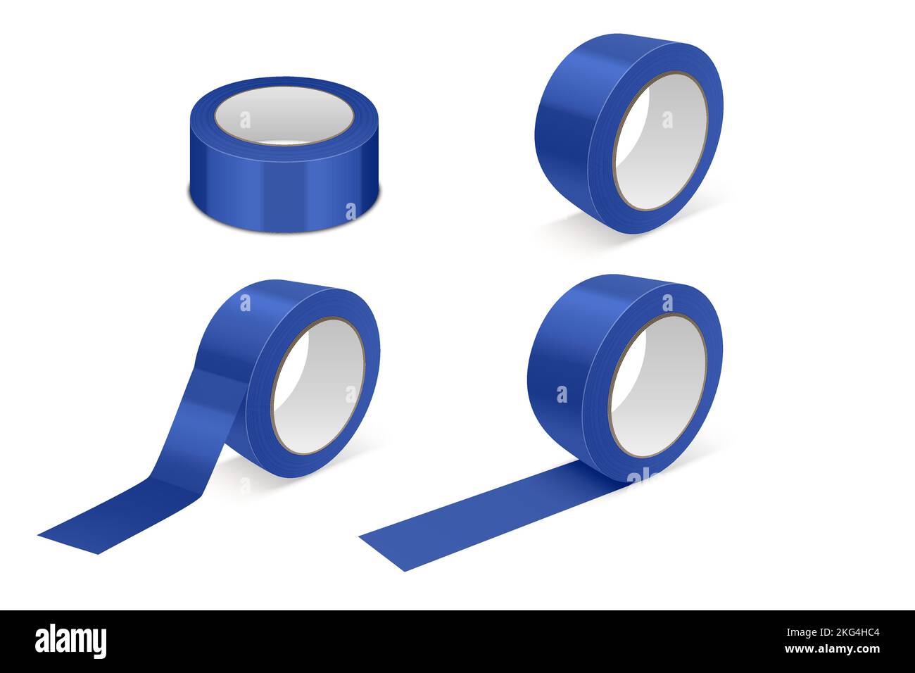 Vector 3d Realistic Glossy Blue Tape Roll Icon Set, Mock-up Closeup ...
