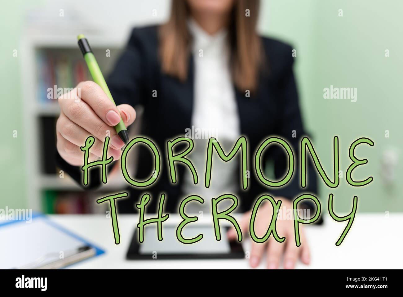 Writing displaying text Hormone Therapy. Concept meaning treatment of ...