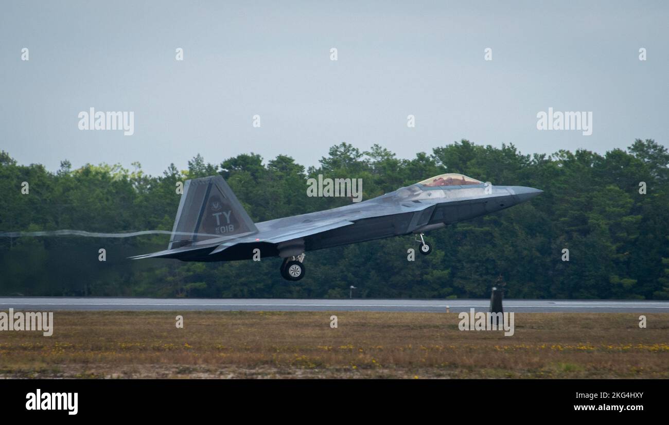A 325th Fighter Wing F-22A Raptor takes off for a mission Oct. 28 at ...