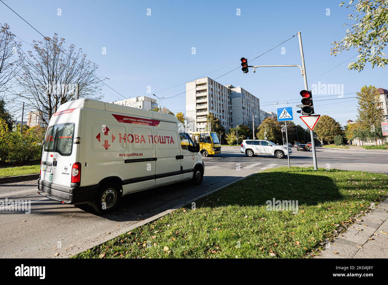 Lviv, Ukraine - October 09, 2022: Nova Poshta, Ukrainian national ...