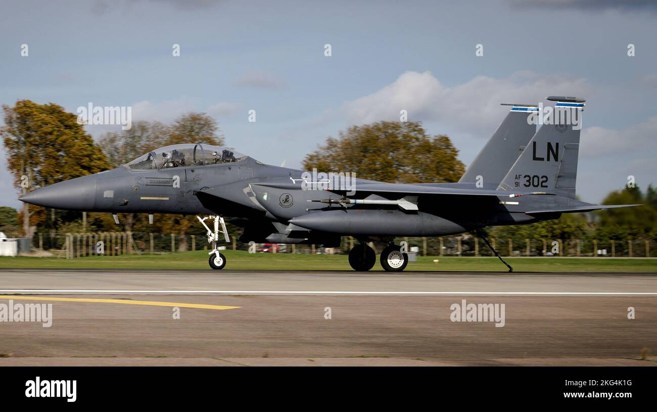 An F-15E Strike Eagle assigned to the 492nd Fighter Squadron conducts a ...