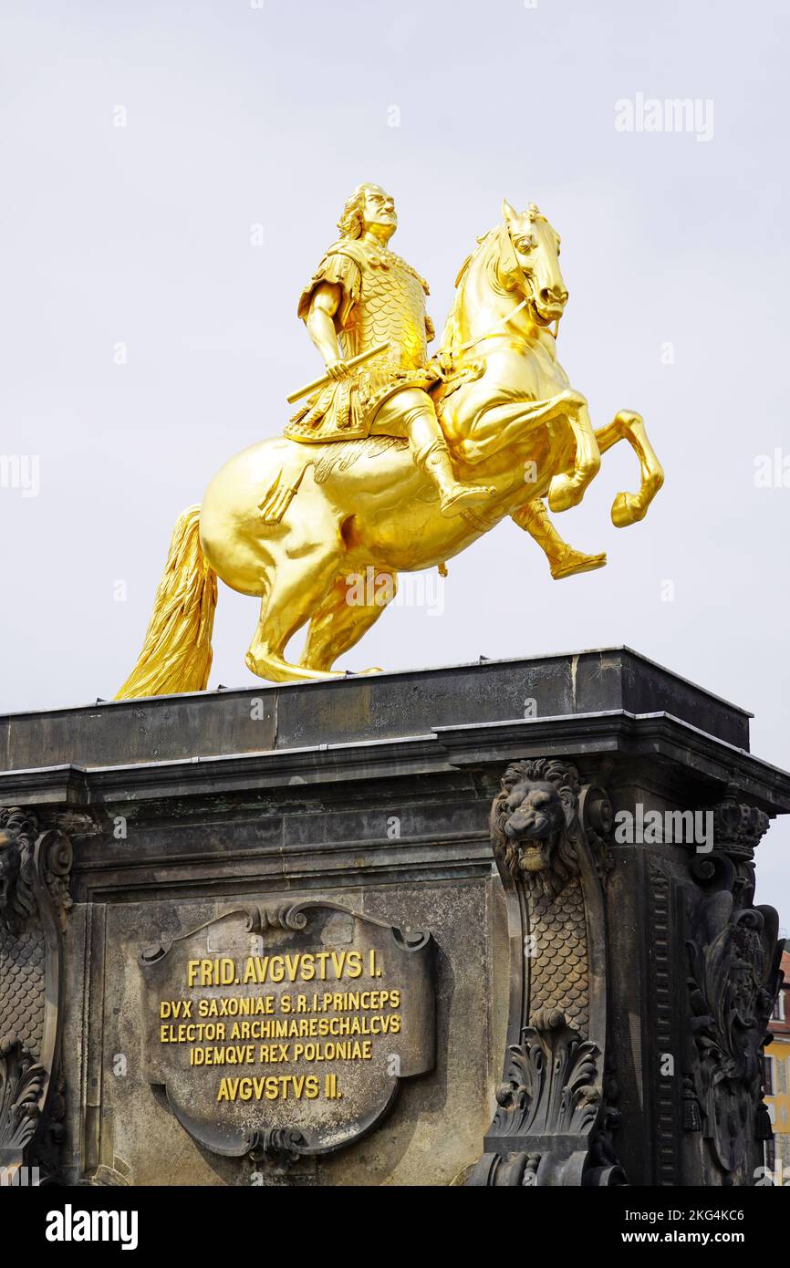 The Golden Rider Historical landmark in Dresden, Germany, vertical shot ...