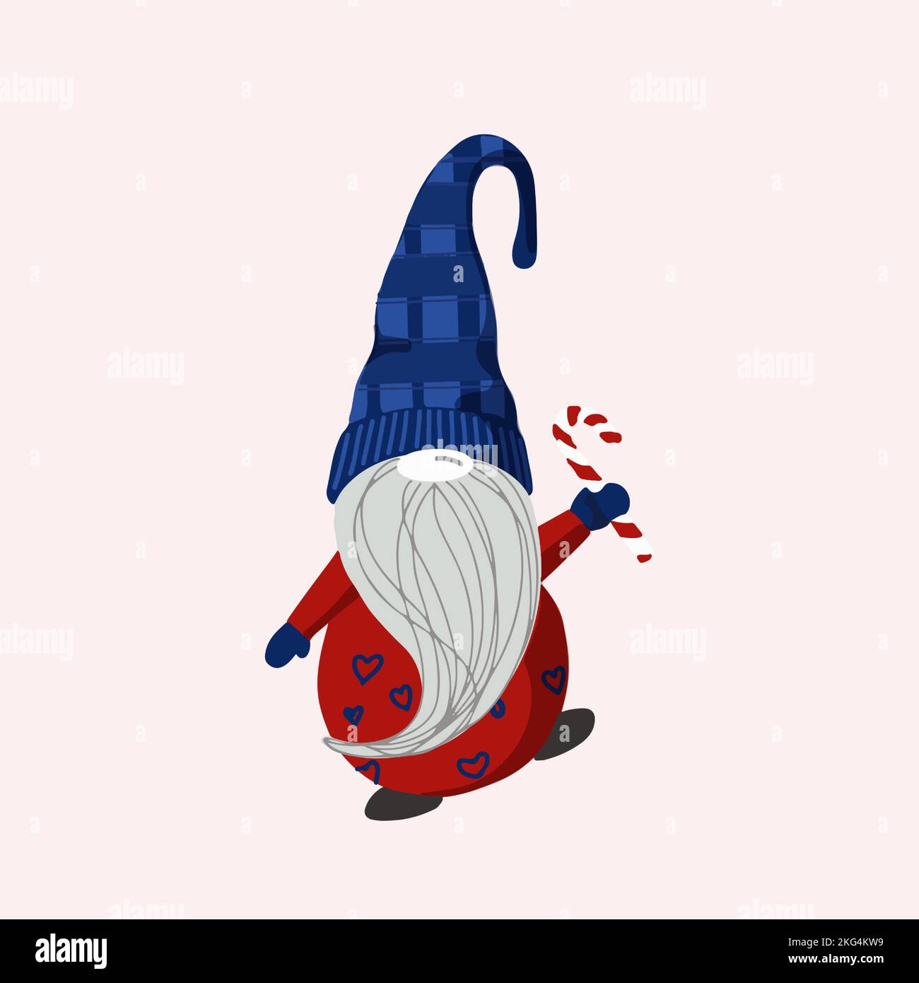 Scandinavian Christmas gnome with candy cane holiday greeting drawing ...