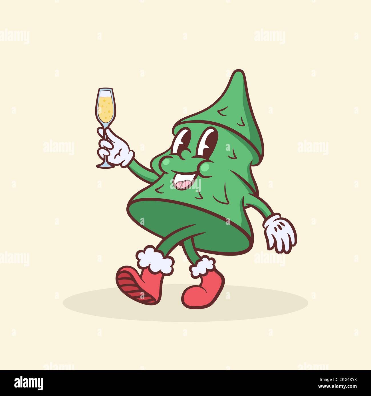 Christmas and New Year retro cartoon character. Pine tree with ...