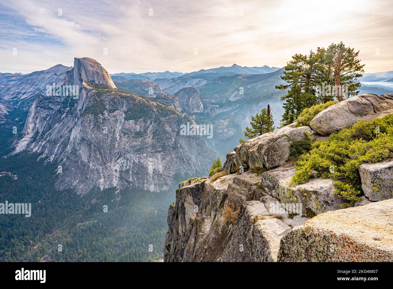 Glacier Point on a clear day in Yosemite National Park with view of half dome Stock Photo - Alamy