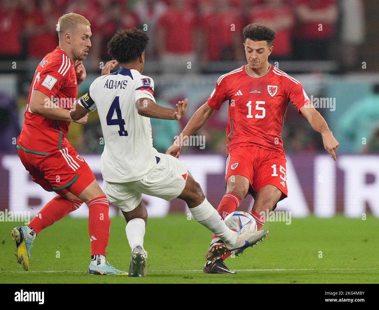 Ethan Ampadu of Wales and Tyler Adams of USA during the Qatar 2022 ...