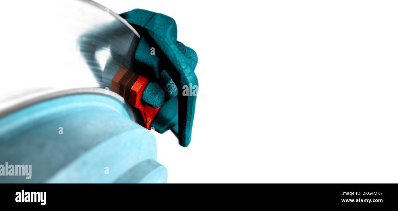 Red brake pads in the automobile brake system with horizontal banner ...