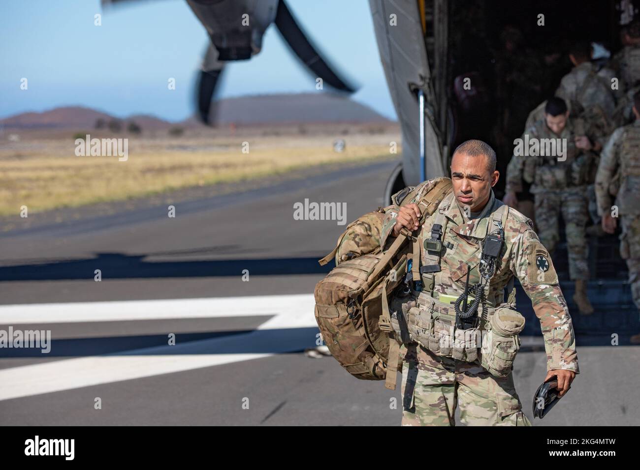 A Soldier from the National Training Center Operations Group, exits a C ...