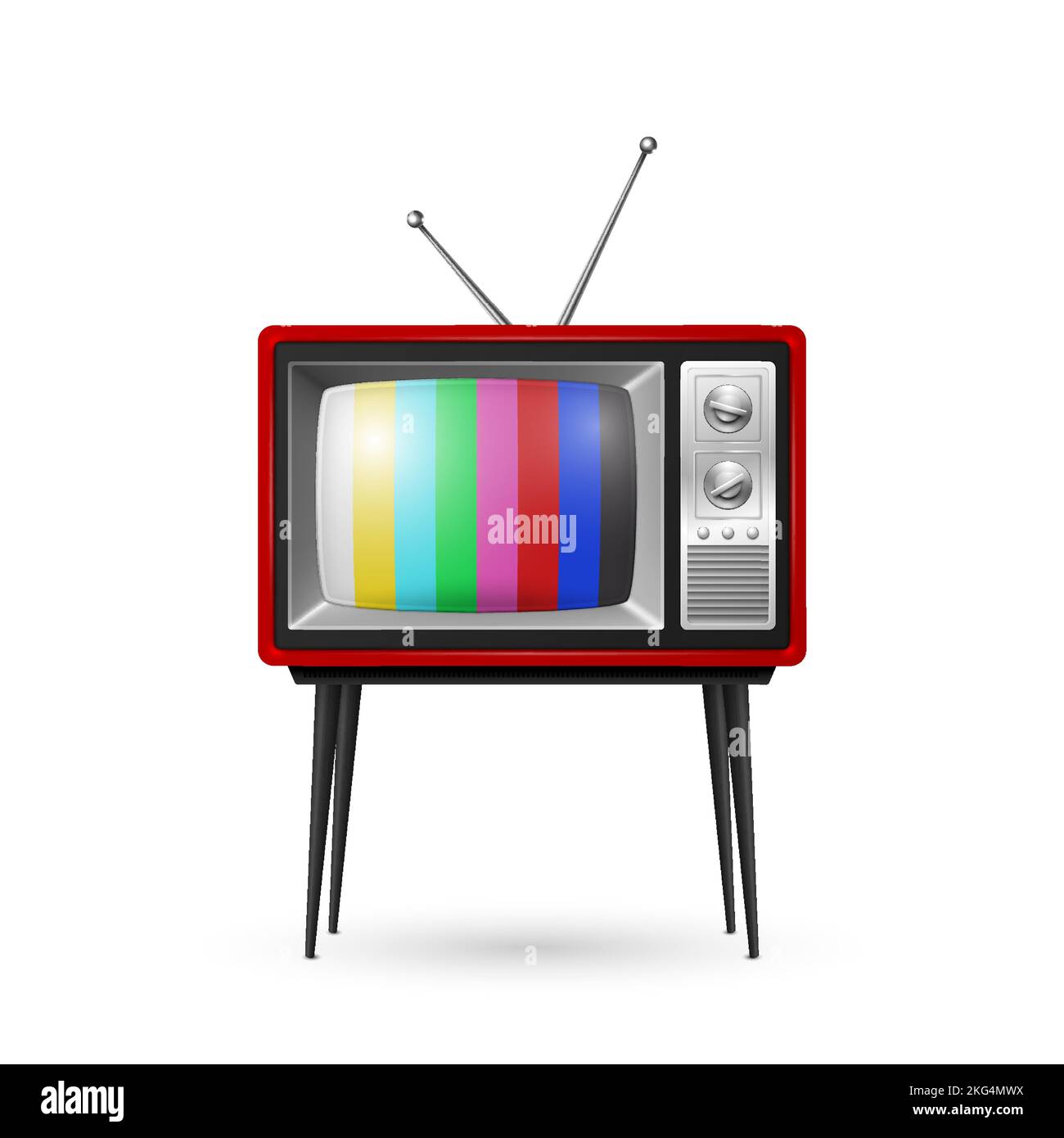 Vector 3d Realistic Red Retro Striped Screen TV Receiver Isolated on ...