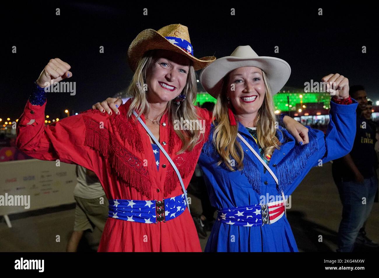 USA fans Bree (left) and Brooke outside the Ahmad Bin Ali Stadium in ...