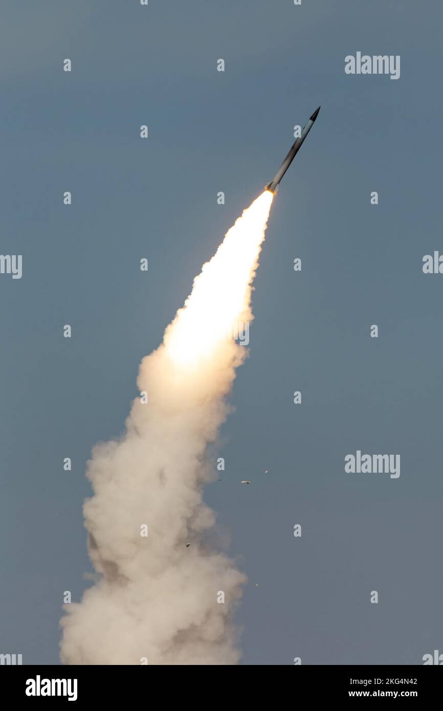 Military training, the launch of an anti-aircraft missile to hit a ...