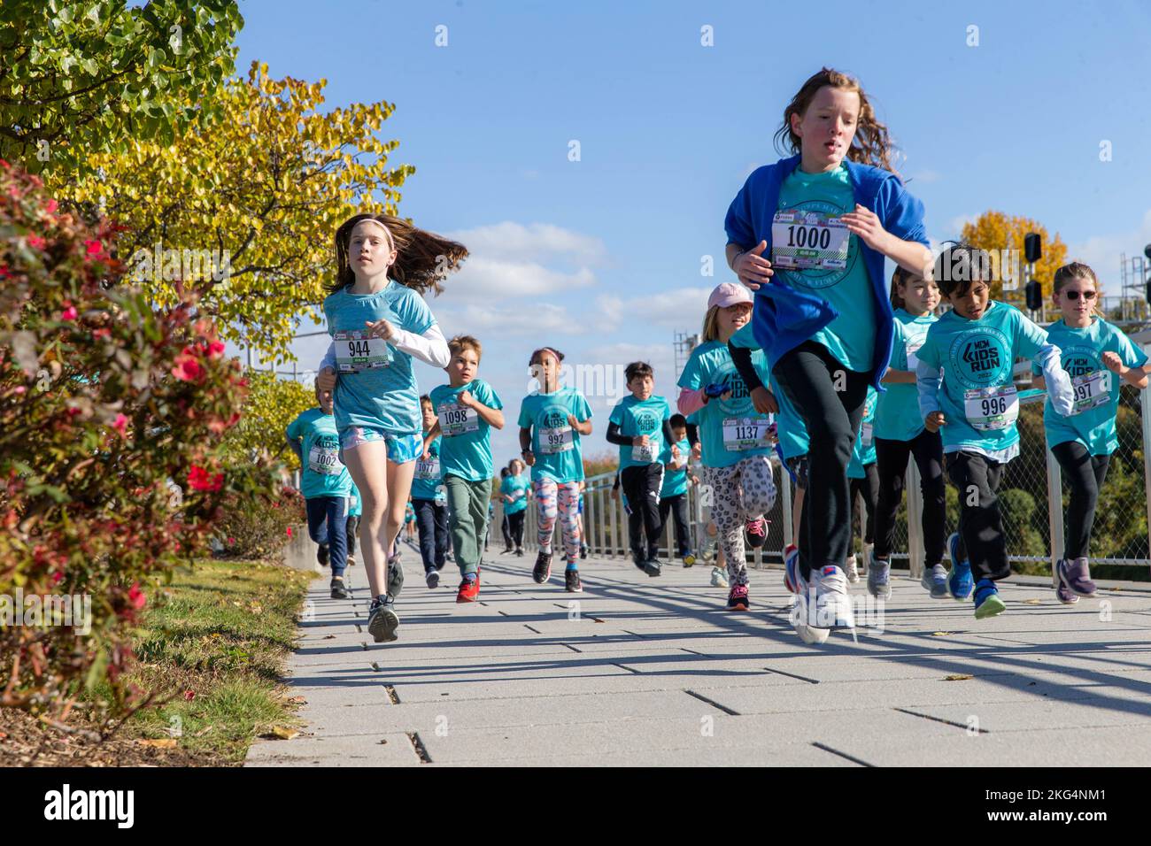 Kids race to the finish, during the Marine Corps Marathon Kids Run, at ...