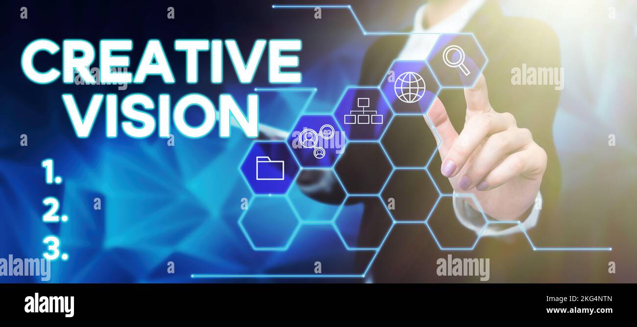 Handwriting text Creative Vision. Word Written on process of ...