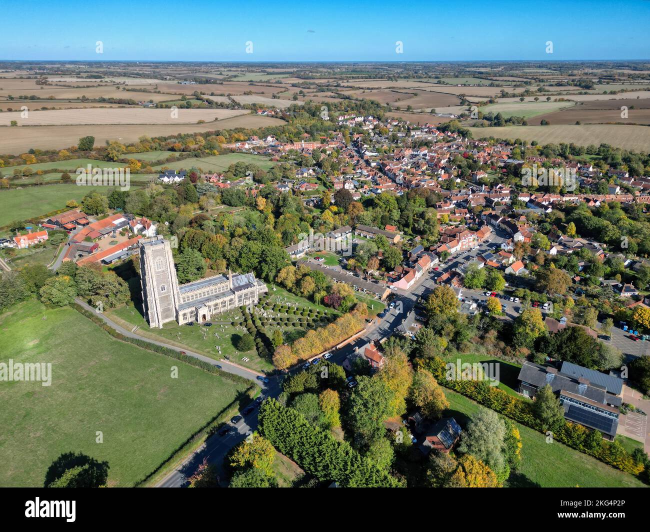 An aerial view of the Saint Peter and Saint Paul's Church in Lavenham ...