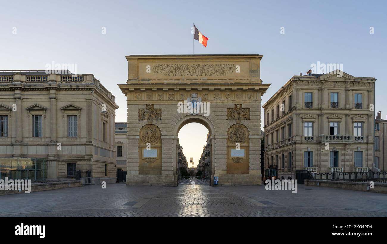Early summer morning cityscape of ancient Arc de Triomphe or triumphal ...