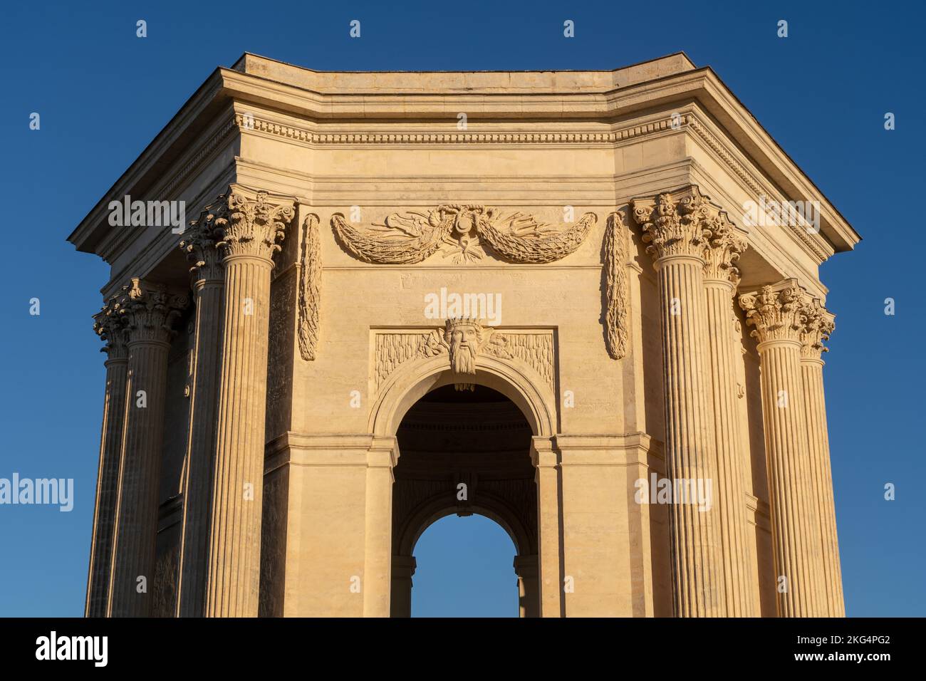 Scenic summer morning detail view of the classical ancient water tower ...