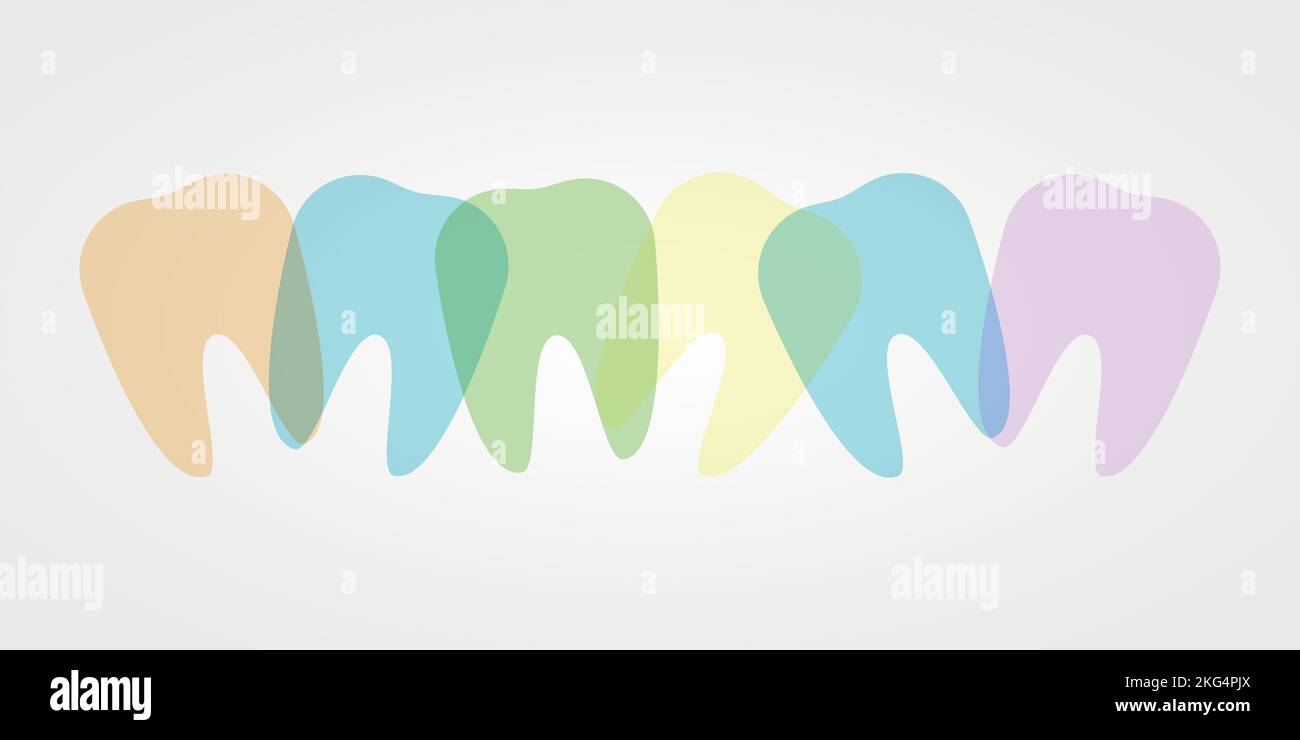 Colorful teeth illustration. Translucent silhouettes. Horizontal format ...