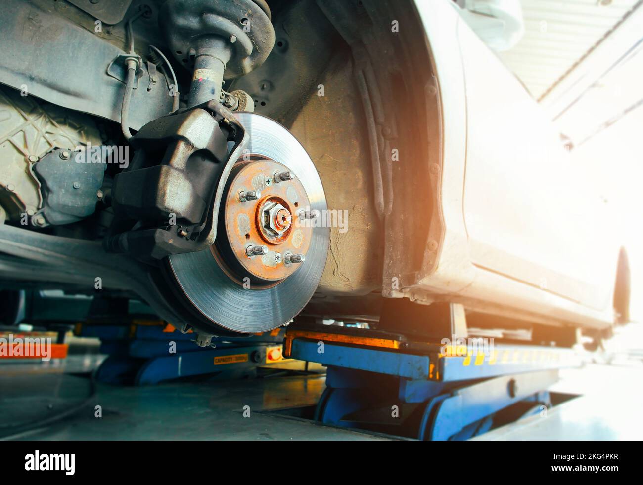 Front disc brakes and calipers that remove the wheels of a car in the ...