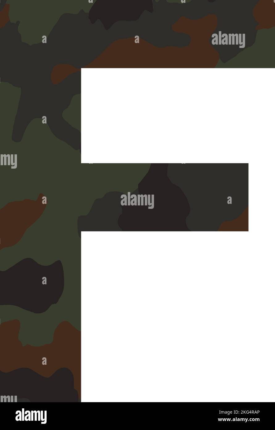 English alphabet letter F, khaki style isolated on white background ...