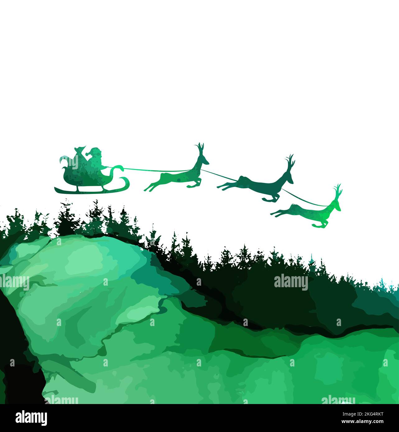 Santa flies over the forest. Vector illustration Stock Vector Image ...