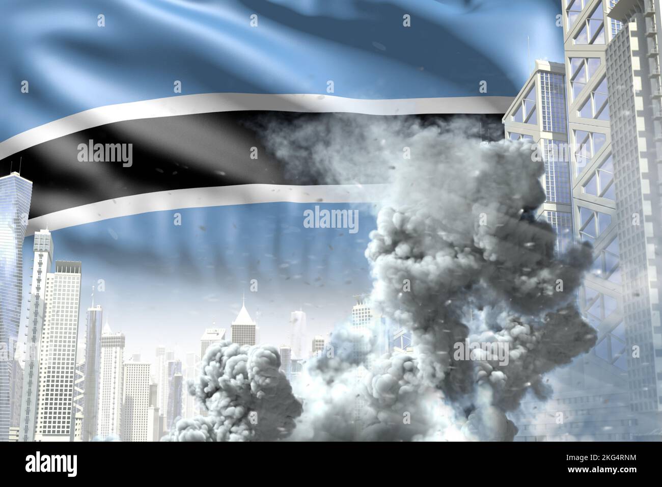 big smoke pillar in abstract city - concept of industrial disaster or ...