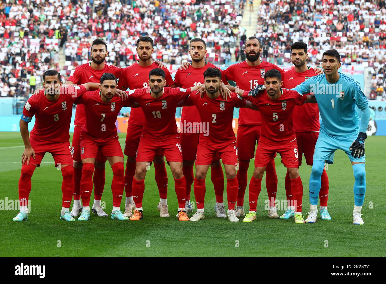 Doha, Qatar. 21st Nov, 2022. Iran pose for a team photograph during the ...