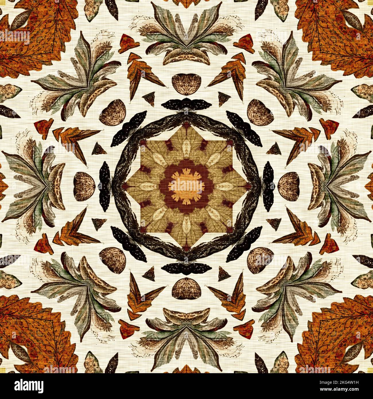 Autumn leaf quilt style vintage seamless pattern. Homely cottage core ...