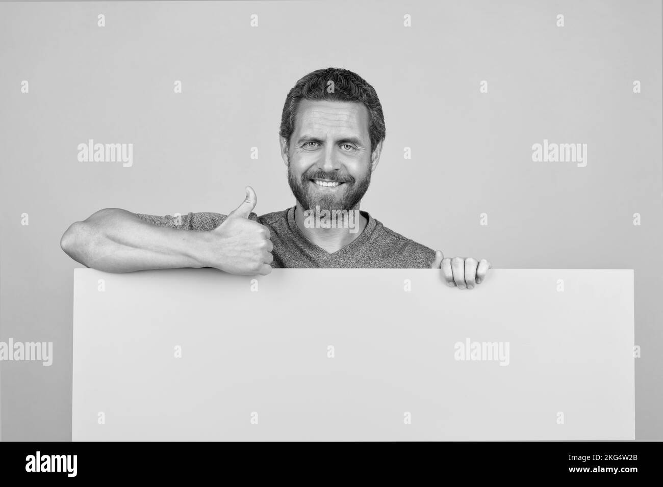 man with copy space for advertisement. guy advertising. announcement ...