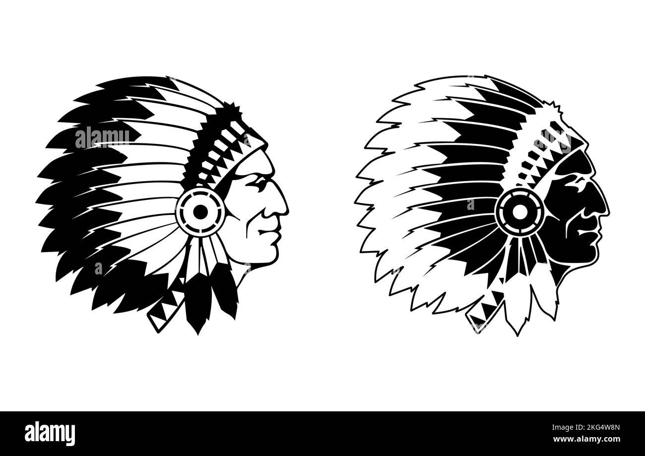 A set of Native American chief icons isolated on a white background ...