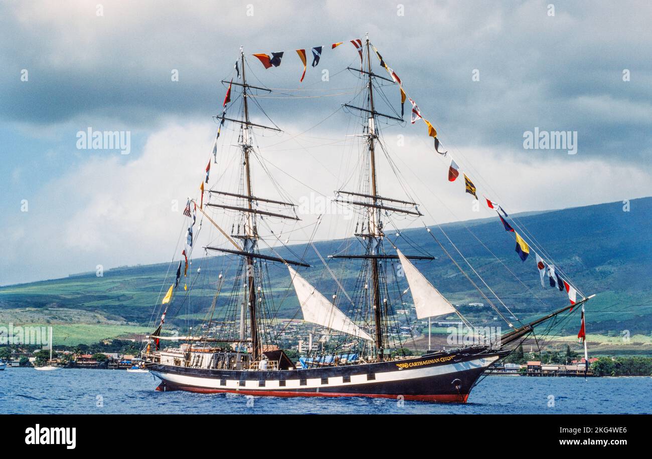 A view of the Carthaginian on the ocean out from Lahaina Harbor, Maui ...