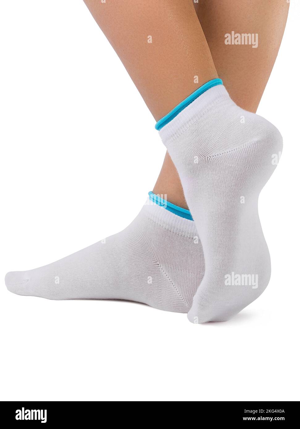 Side view of beautiful woman foot dressed in new nice and soft natural ...