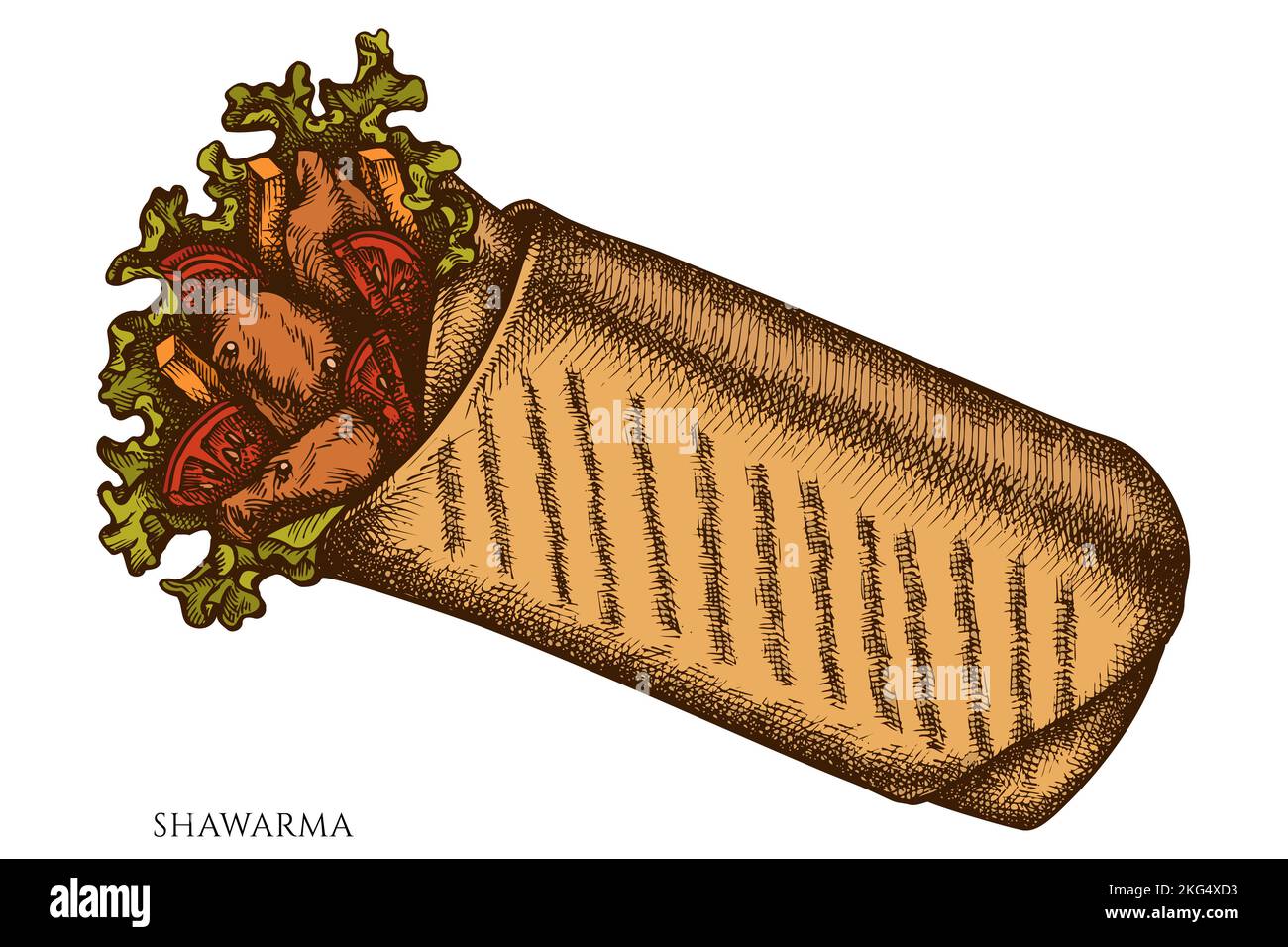 Street food hand drawn vector illustrations collection. Colored ...