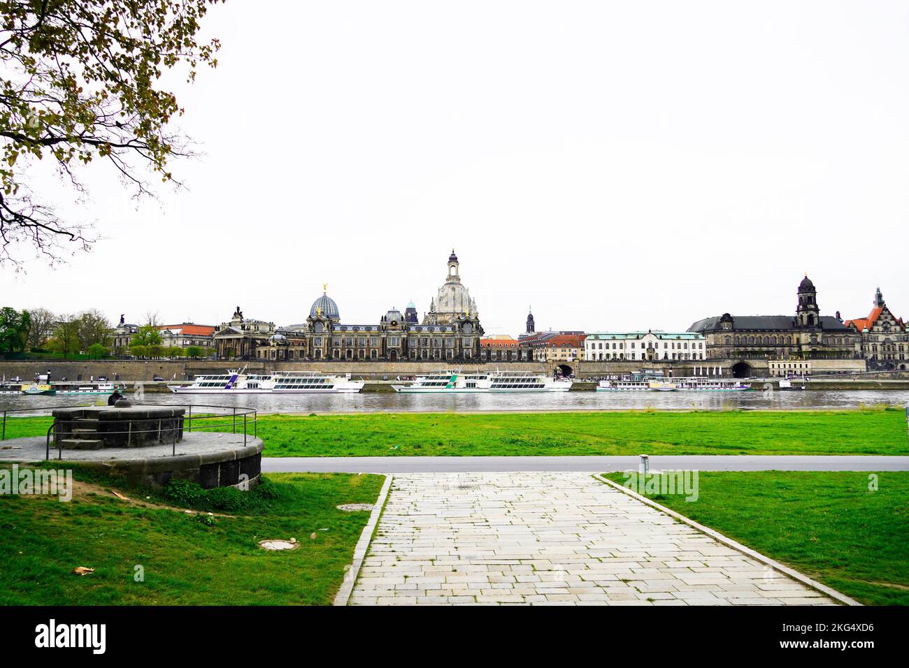 A Beautiful view of Dresden castle from the banks of the Elbe in ...